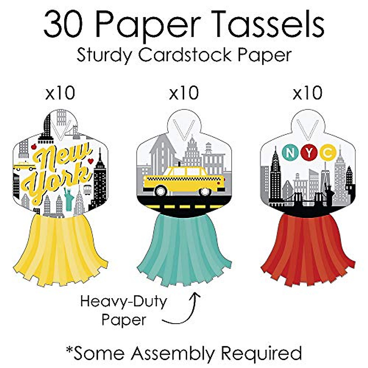 Big Dot of Happiness NYC Cityscape - 90 Chain Links and 30 Paper Tassels Decoration Kit - New York City Party Paper Chains Garland - 21 feet