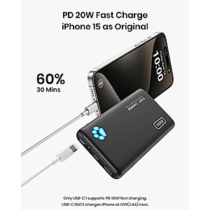 INIU Portable Charger, 20W PD3.0 Fast Charging Slimmest 10000mAh Power Bank, USB C in/Out QC4+ Battery Pack, Portable Phone Charger for iPhone 15 14 13 12 11 Pro Samsung S22 S21 Google AirPods iPad
