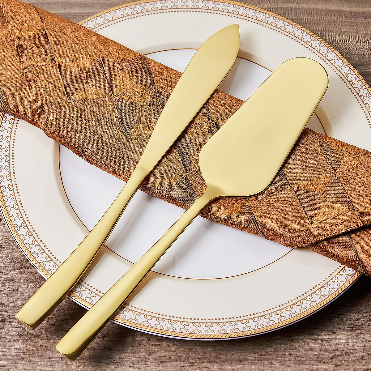 AW BRIDAL Gold Wedding Cake Knife and Server Set, Cake Cutting Set Pie Pastry Servers for Parties Events Bridal Shower Anniversary Engagement Gifts