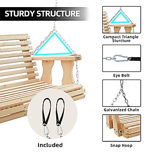 Beneouya Porch Swing Outdoor, 5.5FT Heavy Duty 800lbs Wooden Hanging Swing Bench with Cupholders and Hanging Chains for Front Porch Garden Deck Patio Backyard Balcony