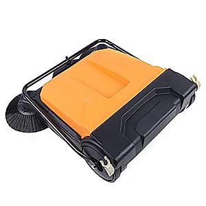DNYSYSJ Outdoor Industrial Sweeper with 14-Gallon Waste Container 29,277 Square feet per Hour, Walk Behind Hand Push Sweeper Non Electric Yard Sweeper Outdoor Floor Sweeper Manual, Orange
