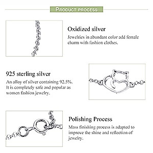 RUKYF 925 Sterling Silver Cat Charm Bracelets for Women Adjustable Cats Love Charm Bracelet Cute Cat Gifts for Cat Lovers