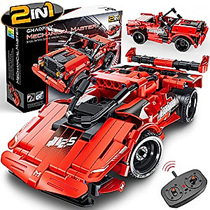 STEM Toy Building Toys Gifts for Age 5, 6, 7, 8, 9, 10, 11, 12 Years Old Kids Boys Girls, 2 in 1 Remote Control Racing Car Building Blocks, 351 Pcs DIY Building Kits, Engineering Construction Toy