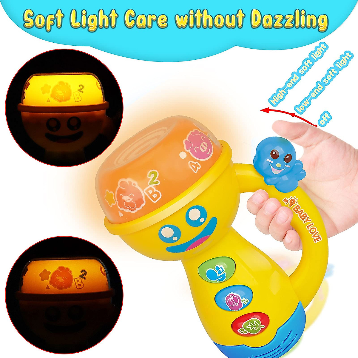 HISTOYE Kids Musical Flashlight Toys for Toddler Night Light Projector Toys for Baby Boy Girl 12-18 Months Pacify Flashlight Baby Toys with Lights and Music Toy Gifts for 1 2 3 4 Year Old Girl Boy