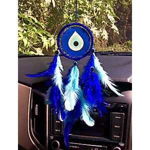 Rooh Dream Catcher ~ Evil Eye Canvas Car Hanging ~ Handmade Mandala Hangings for Positivity (Can be Used as Home Décor Accents, Wall Hangings, Garden, Car, Outdoor, Bedroom)