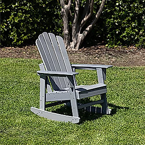 TITAN GREAT OUTDOORS Everwood Hilltop Platinum Grey Curve Back Poly Adirondack Rocking Chair