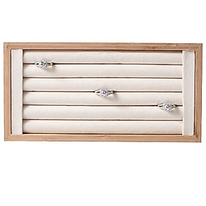 Justsoso Bamboo Ring Display Tray, Ring Holder Case for Drawer, Rings Jewelry Organizer for Home Desk Drawer (Beige Velvet)