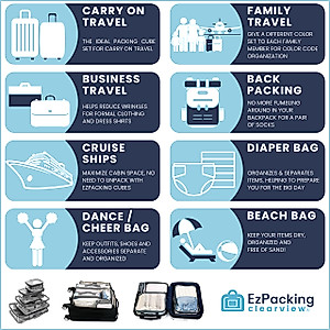 Clear Travel Packing Cubes Set of 4 for Carry On (XS, Small, Medium, Large) / See-Through Clothes Organizer Dividers for Suitcase/Transparent Vinyl PVC Cell Pouches for Luggage (Lilac)