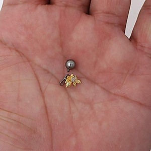 Excepro 1Pcs Dermal Anchor G23 Titanium Multicolor Plated Bees CZ Body Jewelry Anchor Dermal Tops (Yellow gold plated)