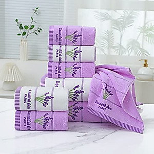 Pidada Hand Towels Set of 2 Lavender Floral Pattern 100% Cotton Soft Absorbent Decorative Towels for Bathroom 13.8 x 29.5 Inch (Purple)