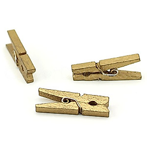 CleverDelights 1 1/8" Mini Wood Clothespins - Metallic Gold - 100 Pack
