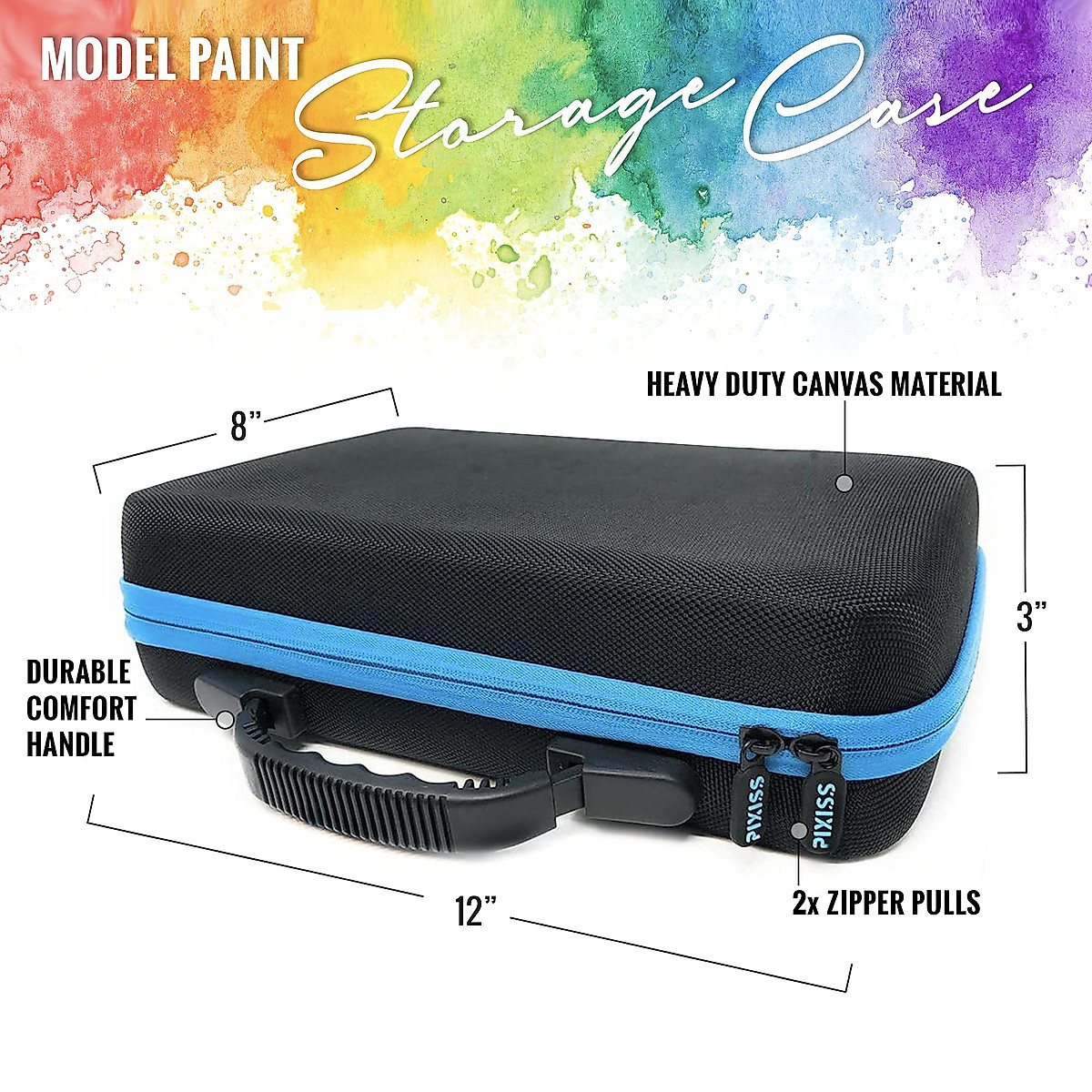 Pixiss Model Paint Storage Case Acrylic Paint Organizer Holder Tray Works with Round Top Hobby Paint Brands, Paint Rack or Paint Holder 60 Slots with 6 Fine Detail Miniatures Paint Brushes