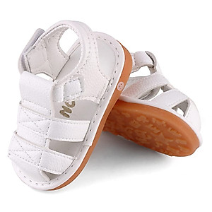 Boys Girls Summer Squeaky Sandals Closed-Toe Anti-Slip Premium Rubber Sole Toddler First Walkers Shoes White (Foot Length 10.5cm/4.13in) 1302-WT15