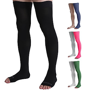 Doc Miller Thigh High Open Toe Compression Stockings 20-30mmHg for Varicose Veins, Pregnancy Support Open Toe Thigh High Compression Socks for Women and Men - 1 Pair Black XX-Large