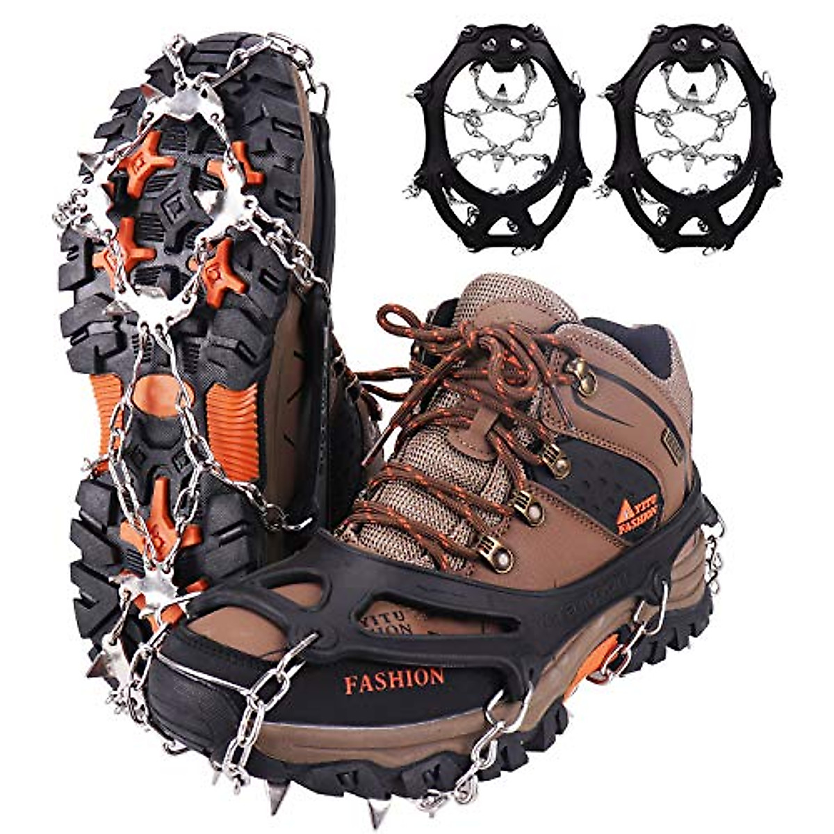 WIN.MAX Crampons for Shoes, Traction Cleats Ice Snow Grips with 19 Stainless Steel Spikes, Shoe Talons Anti - Slip Boots Spikes for Walking, Jogging, Climbing and Hiking (Black, M)