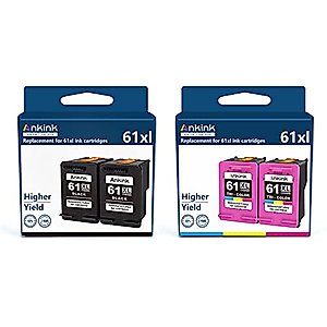 Ankink 61XL Black Color Ink Cartridge Combo Pack Replacement for HP 61 HP61 XL HP61XL Print Ink for Envy 4500 5530 4502 5535 5534 OfficeJet 4630 4635 DeskJet 1000 1010 1510 Printer (Black Tricolor)