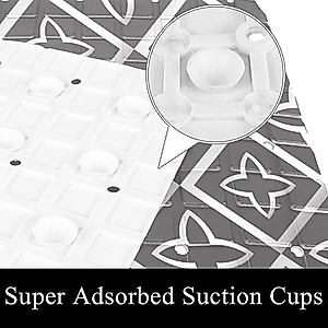 Bath Tub Shower Mat - Anti-Slip PVC Material 15.1x26.8 in, Gentle Cushioning Quick Drying Suction Cups Reliable Solution - Geometric Flowers Pattern - Gray Non-Slip Floor Mat