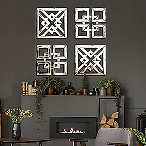 QMDECOR Square Mirrored Wall Decor Decorative Mirror 12x12 inches Modern Fashion DIY Silver Wall-Mounted Mirrors