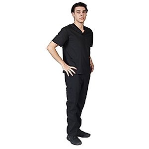 M&M SCRUBS Men Scrub Set Medical Scrub Top and Pants L Black