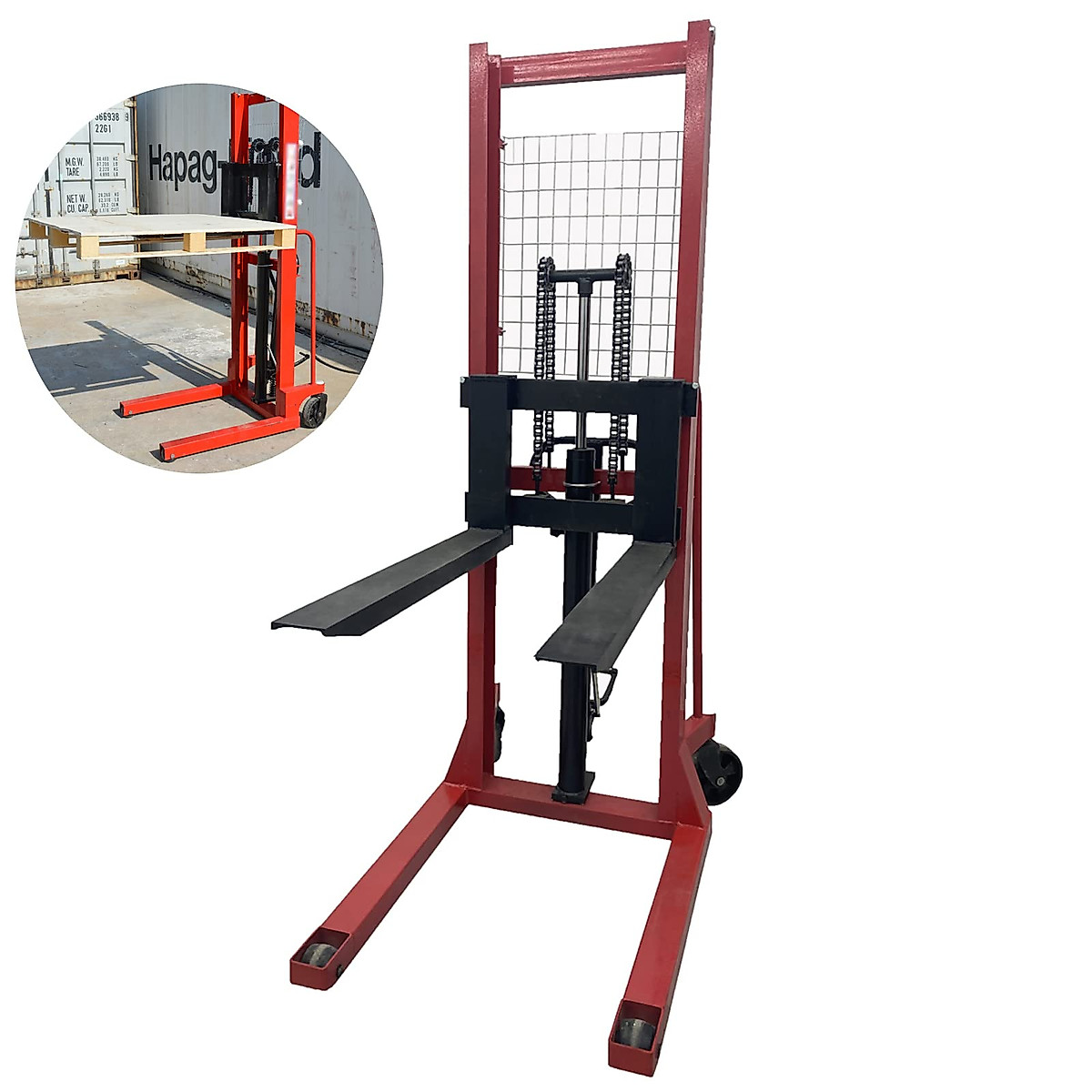 TECHTONGDA Manual Hydraulic Hand Pump Stacker Pallet Stacker Lift Truck Hydraulic Lift Handling Tools with 2200lbs Capacity 63" Lift Height for Single Sided Pallet