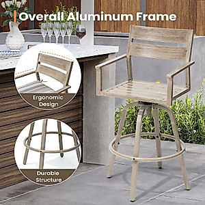 Pellebant Aluminum Outdoor Swivel Bar Stools with Sunbrella Cushion, Patio Counter Height Barstools Set, All-Weather Patio Stools & Chairs for Patio, Lawn, Garden (Milano Char, 4 PC)