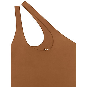 REORIA Women's Summer Sexy One Shoulder Cutout Front Sleeveless One Piece Tank Tops Backless Thong Bodysuits Leotards for Going Out Brown Large