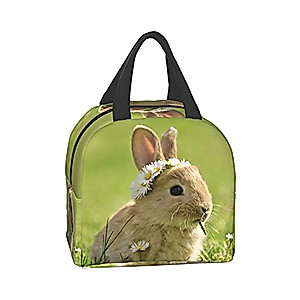 PrelerDIY Cute Rabbit Lunch Box - Insulated Lunch Bags for Kids Boys Girls Reusable Lunch Tote Bags, Perfect for School/Camping/Hiking/Picnic/Beach/Travel