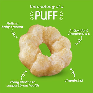 Happy Baby Organic Superfood Puffs Strawberry & Beet, 2.1 Ounce Canister Organic Baby or Toddler Snacks, Crunchy Fruit & Veggie Snack, Choline to Support Brain & Eye Health