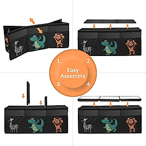 Extra Large Toy Box, Collapsible Sturdy Toy Storage Organizer with Lids, Dinosaur Toy Box for Boys Girls, 42"x16"x14" Kids Toy Chest Bin Box Baskets for Living Room, Playroom, Bedroom, Nursery, Black