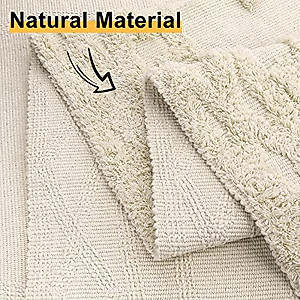 Uphome Boho Bath Mat 2'x3' Beige Hand Woven Tufted Kitchen Rug with Tassels Soft Machine Washable Cotton Small Rug Moroccan Geometric Throw Rug for Doormat Living Room Bedroom Laundry Room