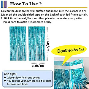 Vanujoy Iridescent Teal Blue Foil Fringe Backdrop Curtains Party Decoration - 2 Pack Tinsel Party Door Wall Curtain for Birthday Bachelorette Party Engagement Bridal Shower Baby Shower Graduation