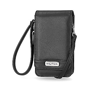 Nautica Catalina Vegan Leather RFID Womens Crossbody Cell Phone Purse Holder Wallet (Black)