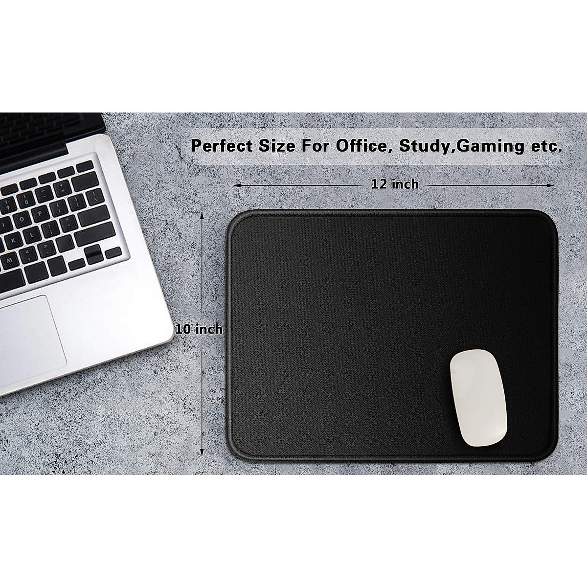 Large Mouse Pad 12x10 with Non-Slip Rubber Base, Premium-Textured & Waterproof Mousepad with Stitched Edges, Mouse Gaming Mat for Computers, Laptop, Office & Home, Black, Soft.