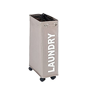 Taupe Corno slimLaundry basket - thin Laundry Hamper with wheels - small space laundry bin - narrow hamper, laundry collector, laundry basket with wheels