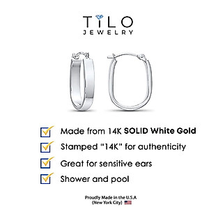 14k White Gold Small Oval Hoop Earrings, 0.7" Diameter……