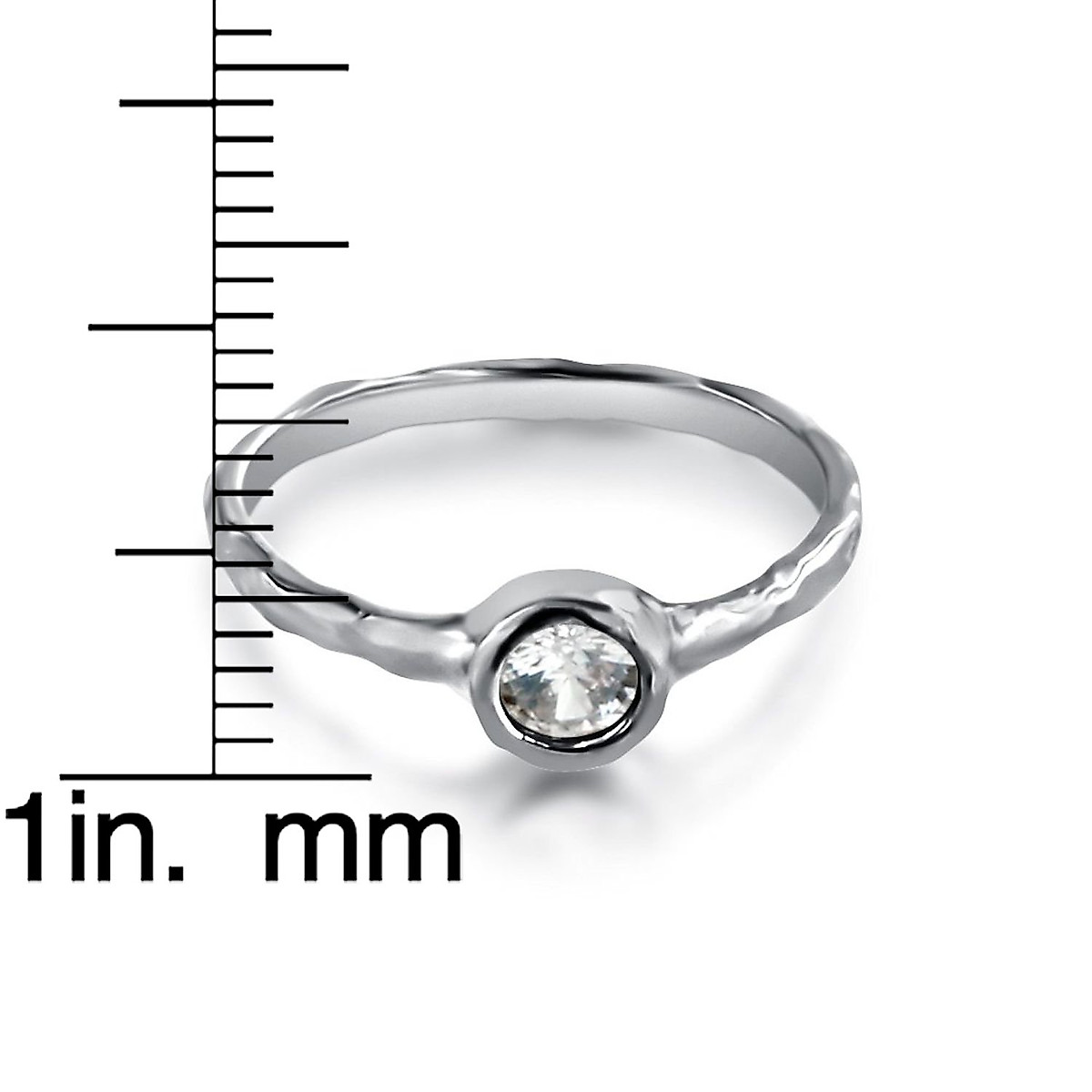 Azaggi Sterling Silver Handcrafted Textured Stackable Ring With Cubic Zirconia (sterling-silver, 8)