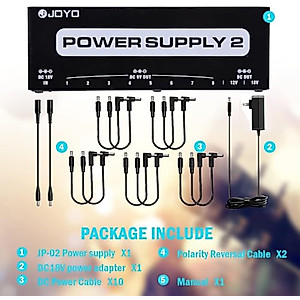JOYO Guitar Pedal Power Supply Pedal Board Power Supply with DC 18V Pedal Power Adapter & 9V 100mA 500mA Isolated DC 10 Outputs for 9V 12V 18V Effect Pedals (JP-02)