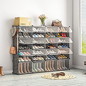Aeitc 64 Pairs Shoe Rack Organizer Shoe Organizer Expandable Shoe Storage Cabinet Narrow Standing Stackable Space Saver Shoe Rack for Entryway, Hallway and Closet，64"x12"x48"