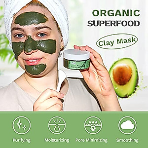 ANAI RUI Green Tea Face Mask with Avocado, Clay Facial Mask for Acne, Detox, Face Cleansing Mask, Hydrating, Nourishing, Soothing, 120g/4.23 oz