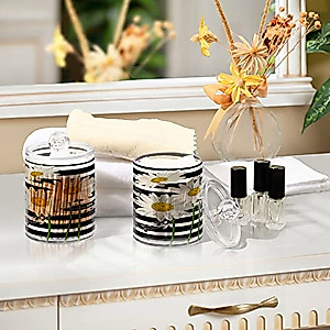 xigua 2 Pack Daisies Music Notes Apothecary Jars with Lid, Qtip Holder Storage Containers for Cotton Ball, Swabs, Pads, Clear Plastic Canisters for Bathroom Vanity Organization (10 Oz)