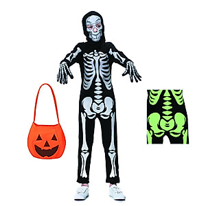yolsun Skeleton Costume for Kids, Glow in The Dark, Halloween Fearsome Costume(12-13 Years)