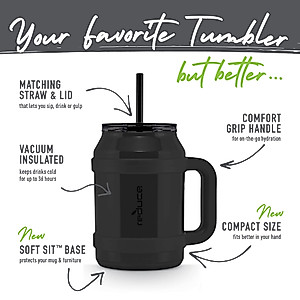 REDUCE Cold1 50 oz Reusable Mug Tumbler with Handle - Insulated Stainless Steel Water Bottle for Home, Office and Gym; Straw or Leakproof Flip Lid, Keeps Drinks Ice Cold All Day - Matte Phantom