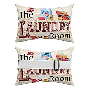 Recliner Head Pillow Ledge Loungers Chair Pillows with Insert The Machine Laundry Room Yellow Vintage Background Lumbar Pillow with Adjustable Strap Patio Garden Cushion for Sofa Bench Couch, 2 PCS