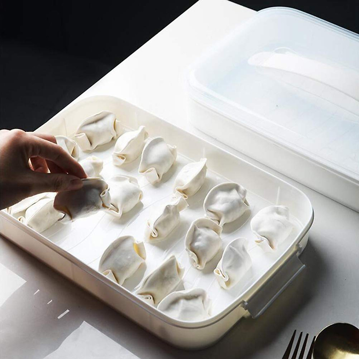 Hemoton Dumpling Box Frozen Dumpling Tray 3-layer Fridge Food Container Food Storage Organization Dumpling Holder for Kitchen Fridge Freezer (White)