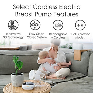 Crane Double Electric Cordless Rechargeable Breast Pump, Portable, Closed System, Overflow Protection