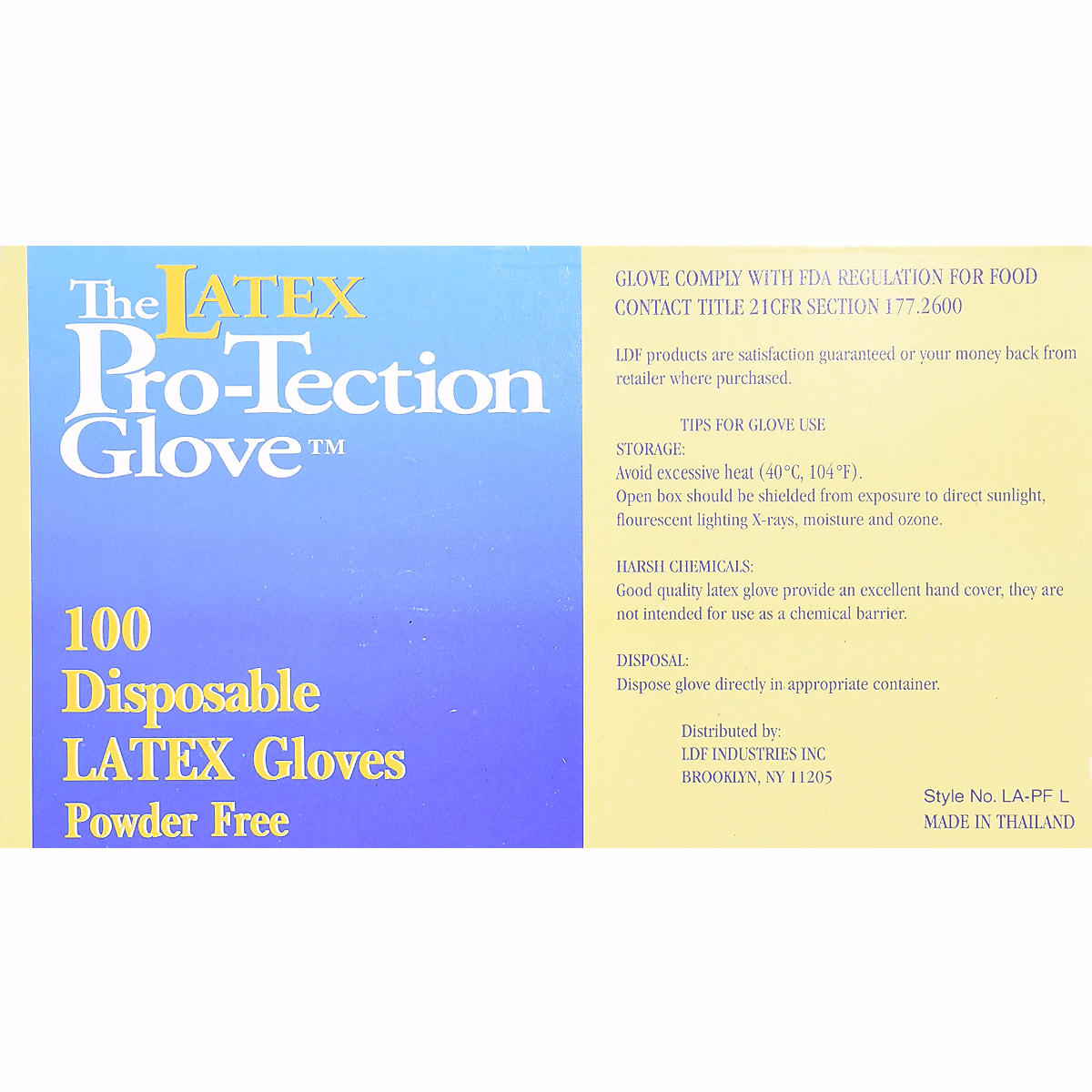 Disposable Latex Gloves, Powder Free Size Large, 100 gloves per box