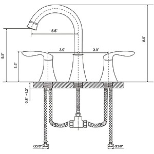 Friho Modern 2 Handle 3 Hole Brushed Nickel Widespread Bathroom Faucet, 8 inch Lavatory Vanity Swivel Spout Bathroom Sink Faucet with Water Supply Hoses and Pop Up Drain