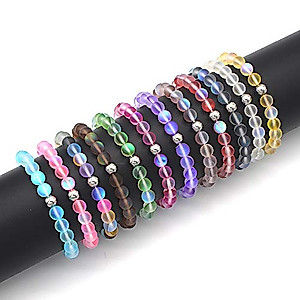 4 Pcs Mystic Mermaid Beaded Stretch Bracelet Handmade Round Glass 8mm Multicolor Matte Beads Elastic Shining Moonstone Beads Wristband Bracelet Matte Glitter Natural Stone Glass Jewelry - 4 Pcs
