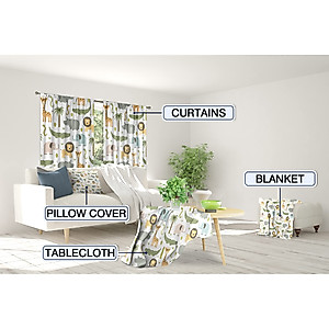 MESHELLY Kids Safari Curtains 42W X 63H Inch Rod Pocket Cute Cartoon Animals Baby Boy Nursery Bedroom Decor Woodland Jungle Lion Elephant Curtains for Children Living Room Window Drapes Fabric