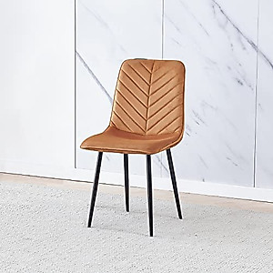 BELIFEGLORY Occasional Velvet Dining Chairs Set of 4 Upholstered Grid Pattern Dining Room Chairs Accent Office Reception Chairs Padded Seat with Black Metal Legs for Kitchen Restaurant (Orange)